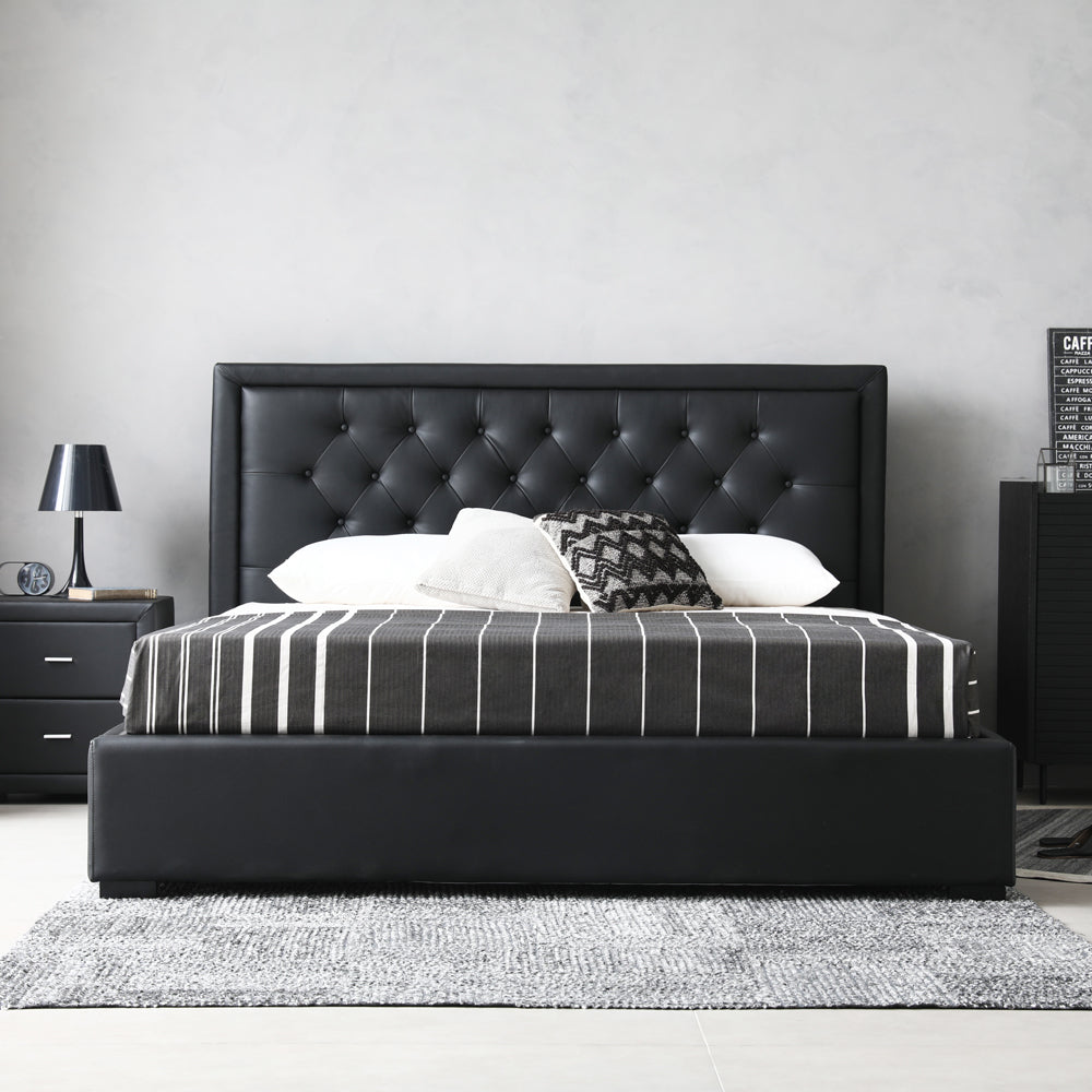 Leather bed black store